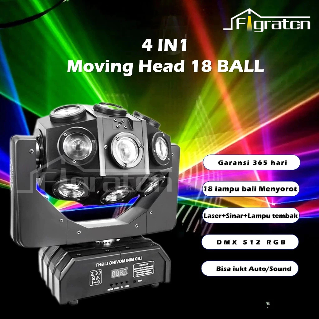 Jual Lampu Panggung Moving Head 18 RGBW Laser Moving Head Beam Bisa ...