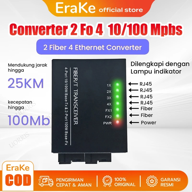 Jual Media Converter Fiber Optic 2 Port FO 4 Port LAN 10/100 Full Body / Switch Fiber Optik 2 FO ...