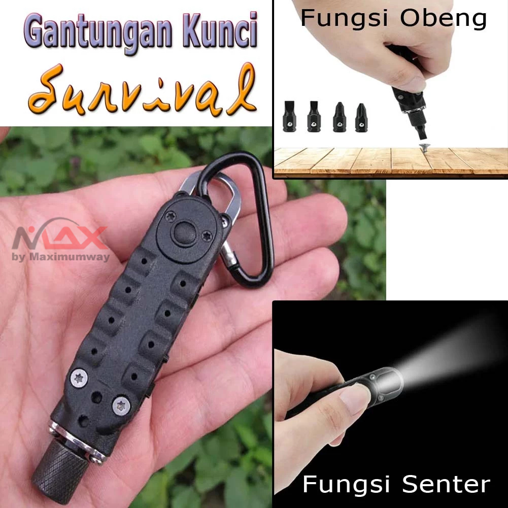 Jual Gantungan Kunci Survival Fungsi Obeng senter pembuka botol multi ...