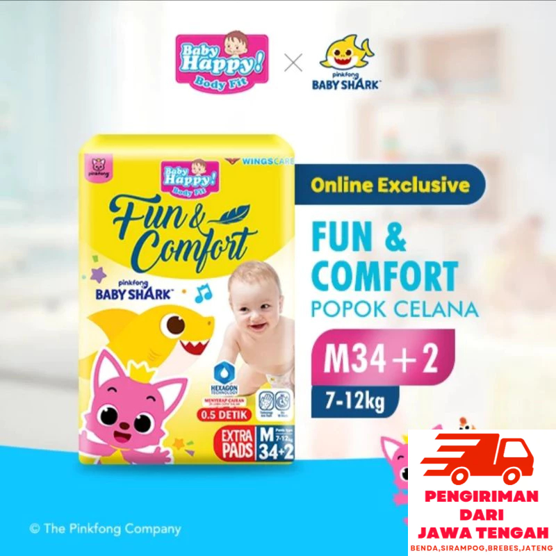 Jual Baby Happy Pinkfong Fun and Comfort Pink Fong Baby Shark M 34+2 ...