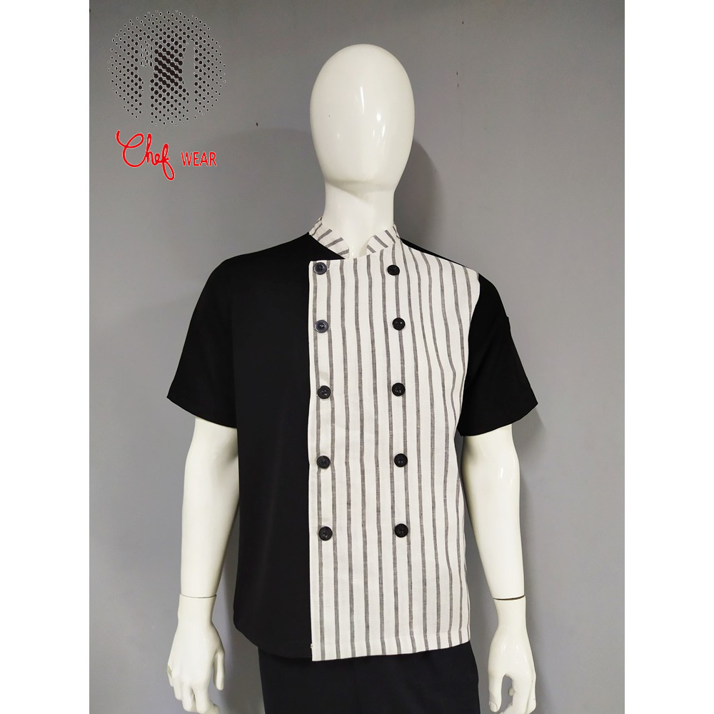 Jual Chef Wear MANAMA Baju Koki SS Hitam Komb Stripe | Shopee Indonesia