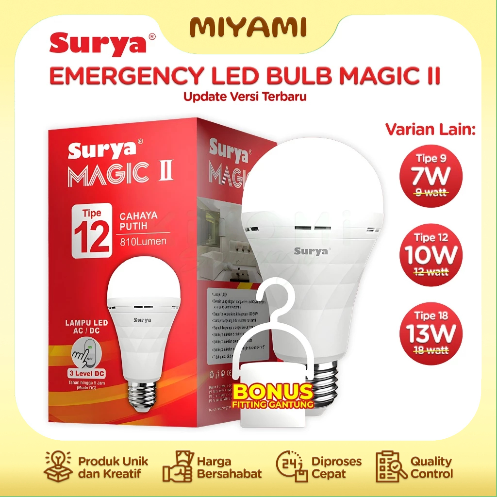 Jual Surya Magic II Lampu Bohlam LED Emergency Tipe AC / DC 9W 12W 18W Cahaya Putih Super Terang ...