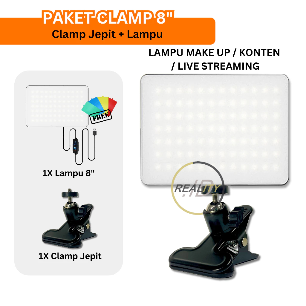 Jual PAKET LAMPU FOTOGRAFI LIVE PENJEPIT CLAMP BESI LAMPU LED RGB GK-LM8 LIVE STREAMING MUA USB ...