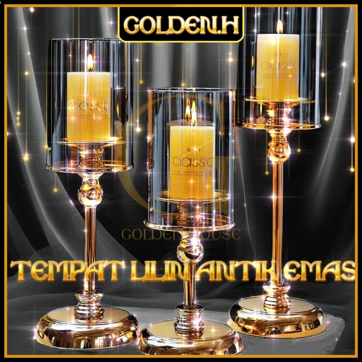 Jual Gold COD Tempat Lilin Kaca Logam Gaya Eropa 3pcs Mengirim Set ...