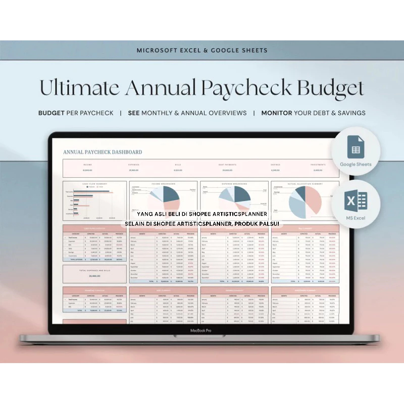 Jual Annual Paycheck Budget Spreadsheet, Weekly Budget Excel Biweekly ...