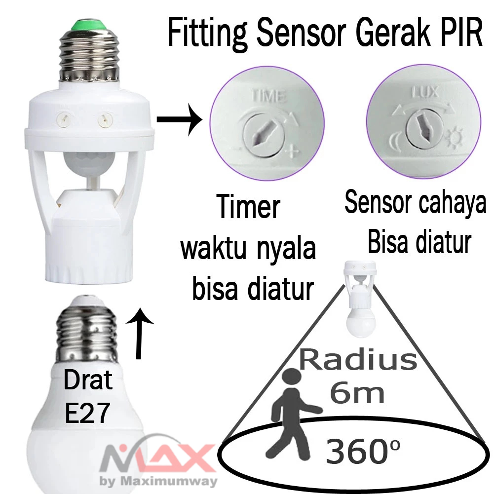 Jual Sensor Gerak PIR fiting E27 lampu bohlam Fitting sensor gerakan ...
