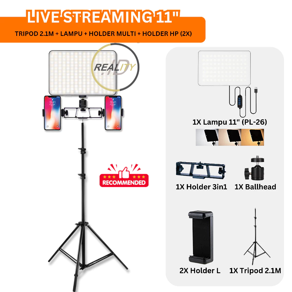 Jual PAKET TRIPOD LAMPU LIVE STREAMING HOLDER HP 3 IN 1 FOTOGRAFI MUA ...