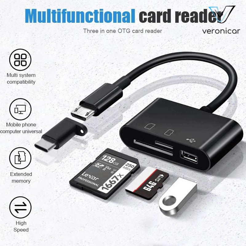 Jual Card Reader 3 in 1 OTG Type-C Micro SD/TF Flash Drive Card Reader ...