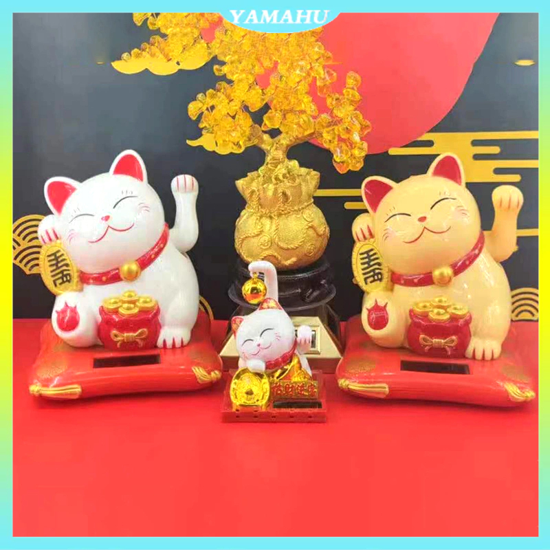 Jual Maneki Neko Lucky Cat Putih Dashboard Solar Hoki Patung Kucing ...