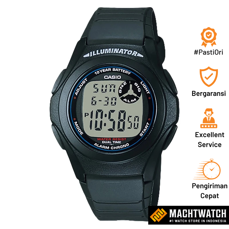 Jual Jam Tangan Pria Casio General F-200W-1ADF 10 Years Battery Life Digital Dial Black Resin ...