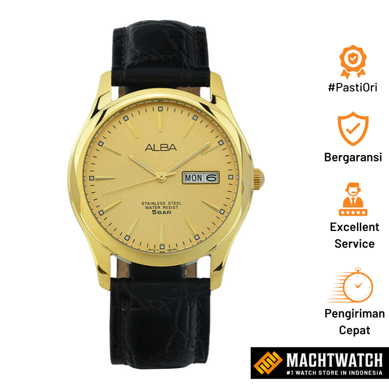 Jual Jam Tangan Pria Alba AXND62X1 Men Gold Dial Gold Case Black ...