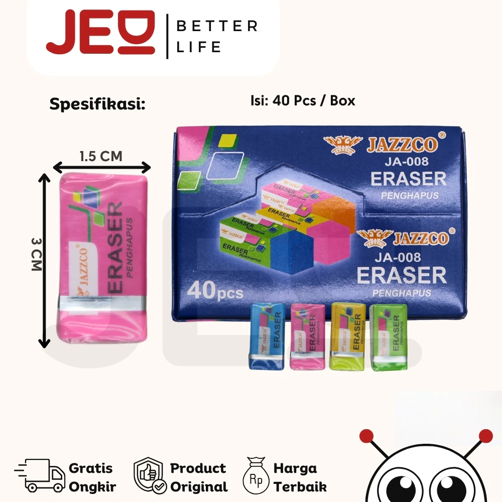 Jual 1 box Eraser Penghapus Jazzco Kecil (40 Pcs) | Shopee Indonesia