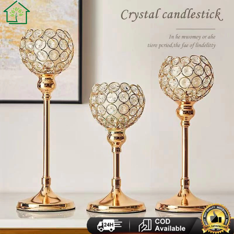 Jual 【Harga Minimum】 COD Tempat Lilin Kristal Emas 3 Tingkat dengan ...