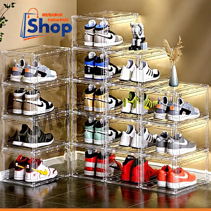 Jual KOTAK SEPATU PLASTIC SNEAKER STACKABLE TRANSPARAN STORAGE ACRYLIC ...