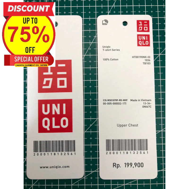 Jual UNIQLO T-SHIRT SERIES TAG PRICE BARCODE SUPER TEBAL SUPER PREMIUM ...