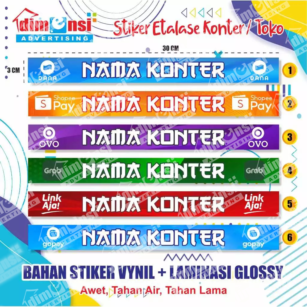 Jual Stiker Etalase Konter Ewallet / Toko Murah + Laminasi ( Minimal 15 ...