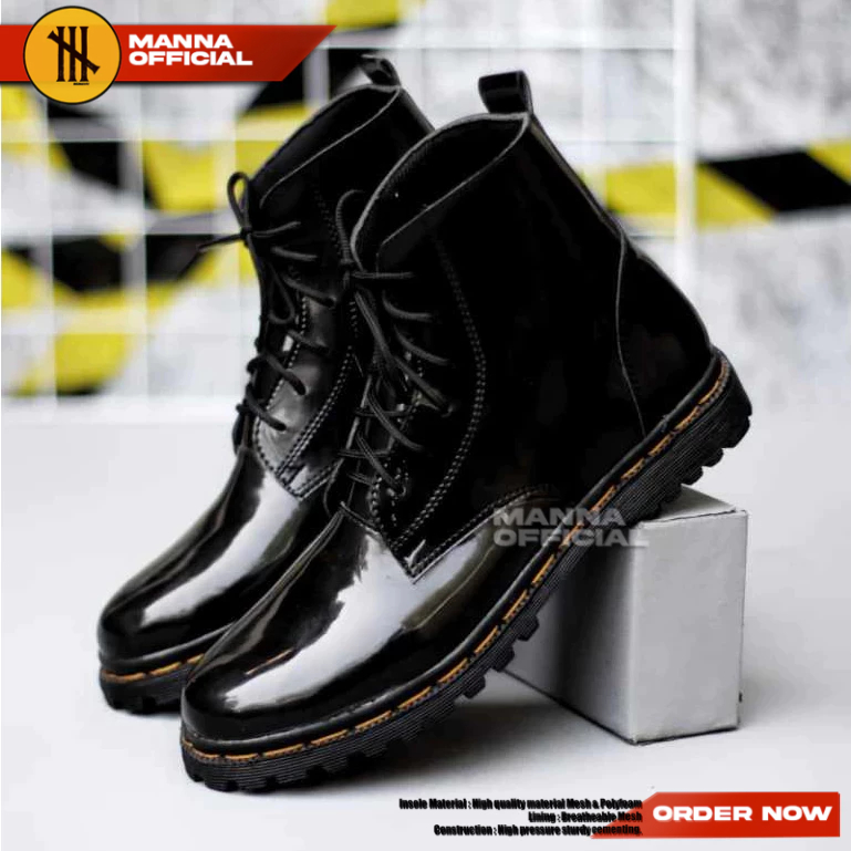 Jual Sepatu Boots Docmart Mengkilap Hitam Unisex Kerja Pria Pdh ...