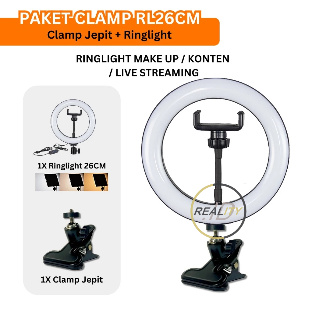 Jual PAKET CLAMP RINGLIGHT JEPIT 26 CM LAMPU JEPIT LIVE STREAMING ...
