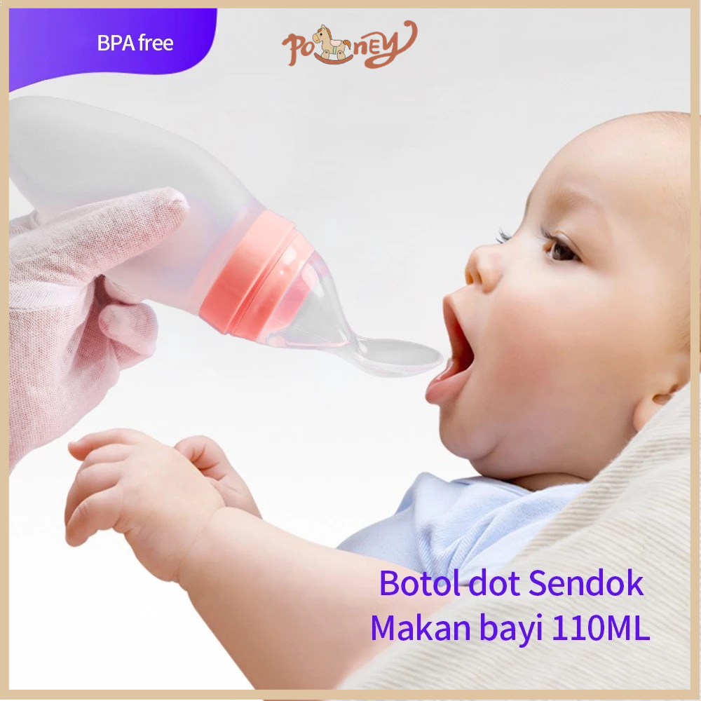 Jual Poney Botol sendok makan bayi silikon lembut Alat makan bayi 110ML ...