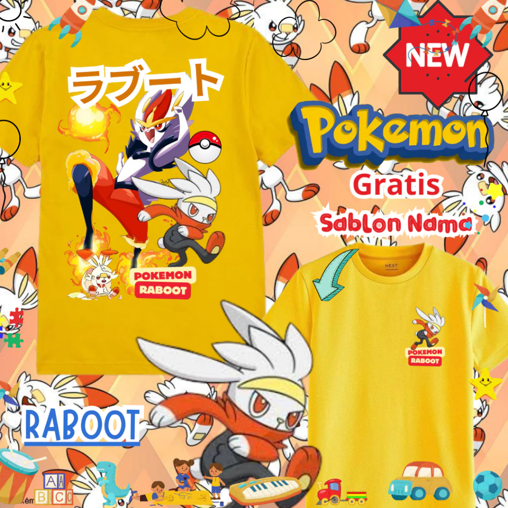 Jual Baju Kaos POKEMON | RABOOT | SCORBUNNY | CINDERACE EVOLUTION ...