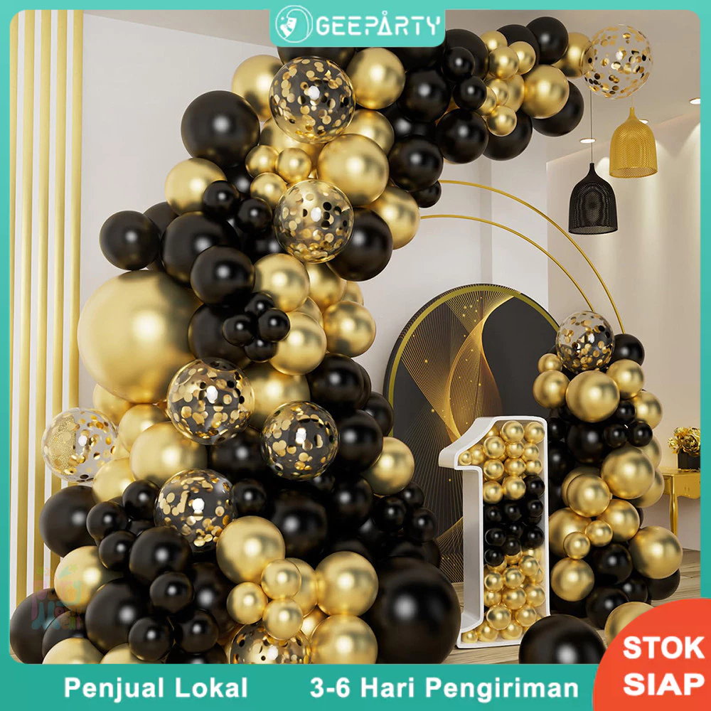 Jual 112 pcs Balon Emas Hitam Balon Garland Lengkungan Confetti untuk ...