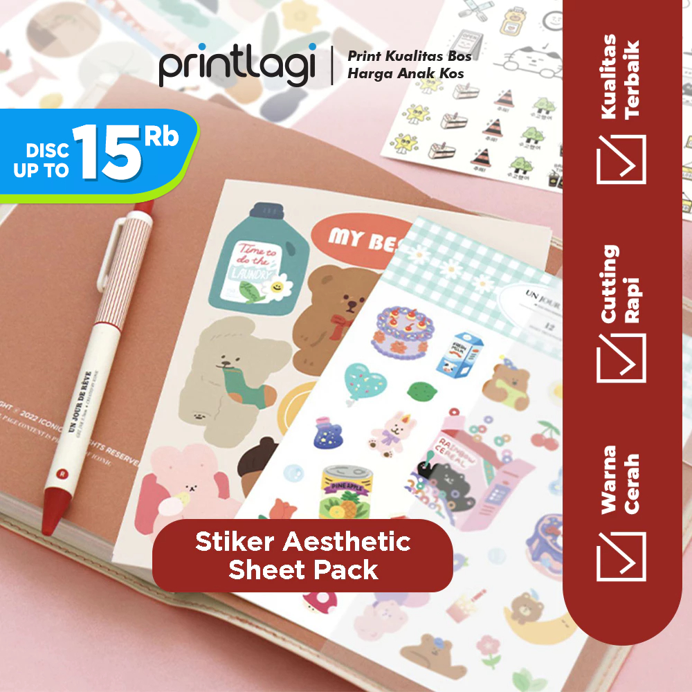 Jual Cetak Sticker Aesthetic / Sticker Sheet Pack / Stiker Custom ...