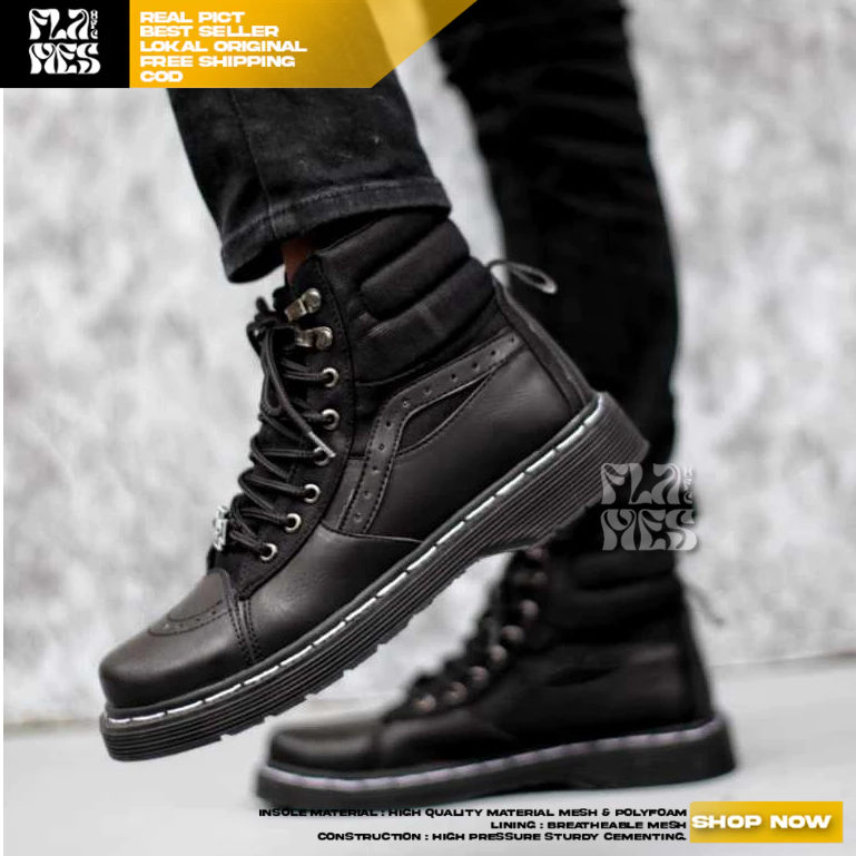 Jual FLAMES Sepatu Boots Formal Pantofel Hitam Casual Docmart Pria ...