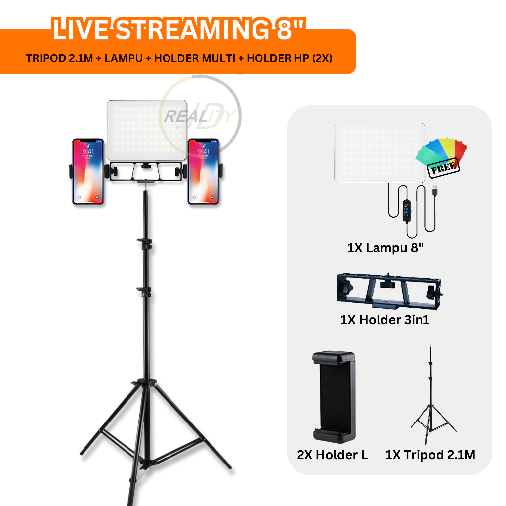 Jual [PAKET] TRIPOD LAMPU RGB FOTOGRAFI LIVE STREAMING MUA HOLDER 3 IN 1 USB 4 WARNA GK-LM8 GK ...