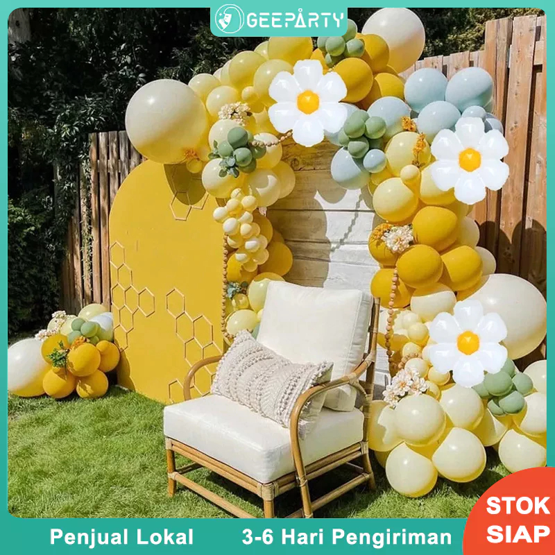 Jual 107pcs Lucu Daisy Zaitun Kuning Gading Balon Garland Retro Set ...