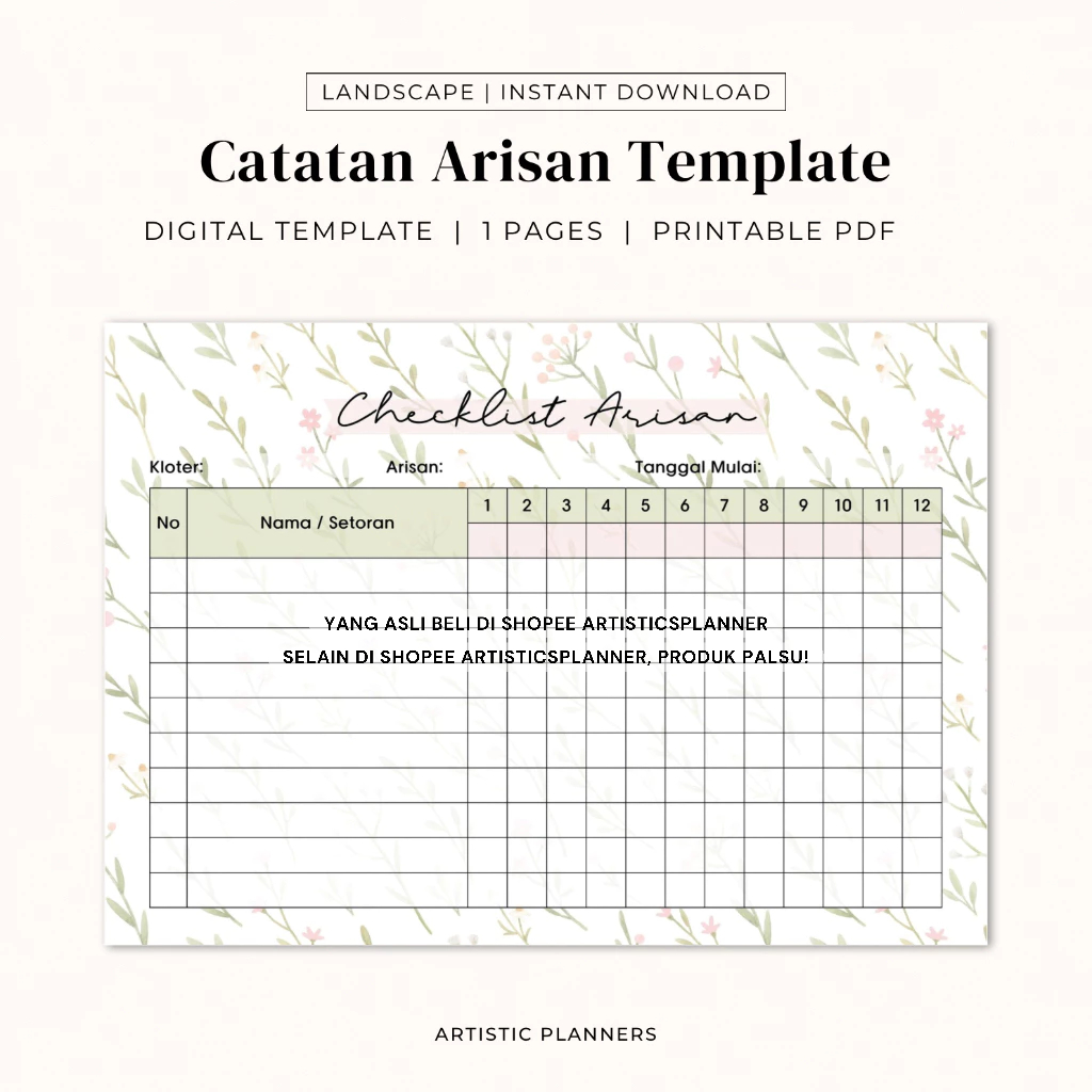 Jual Catatan Arisan Bulanan Template Printable Digital Checklist Arisan ...