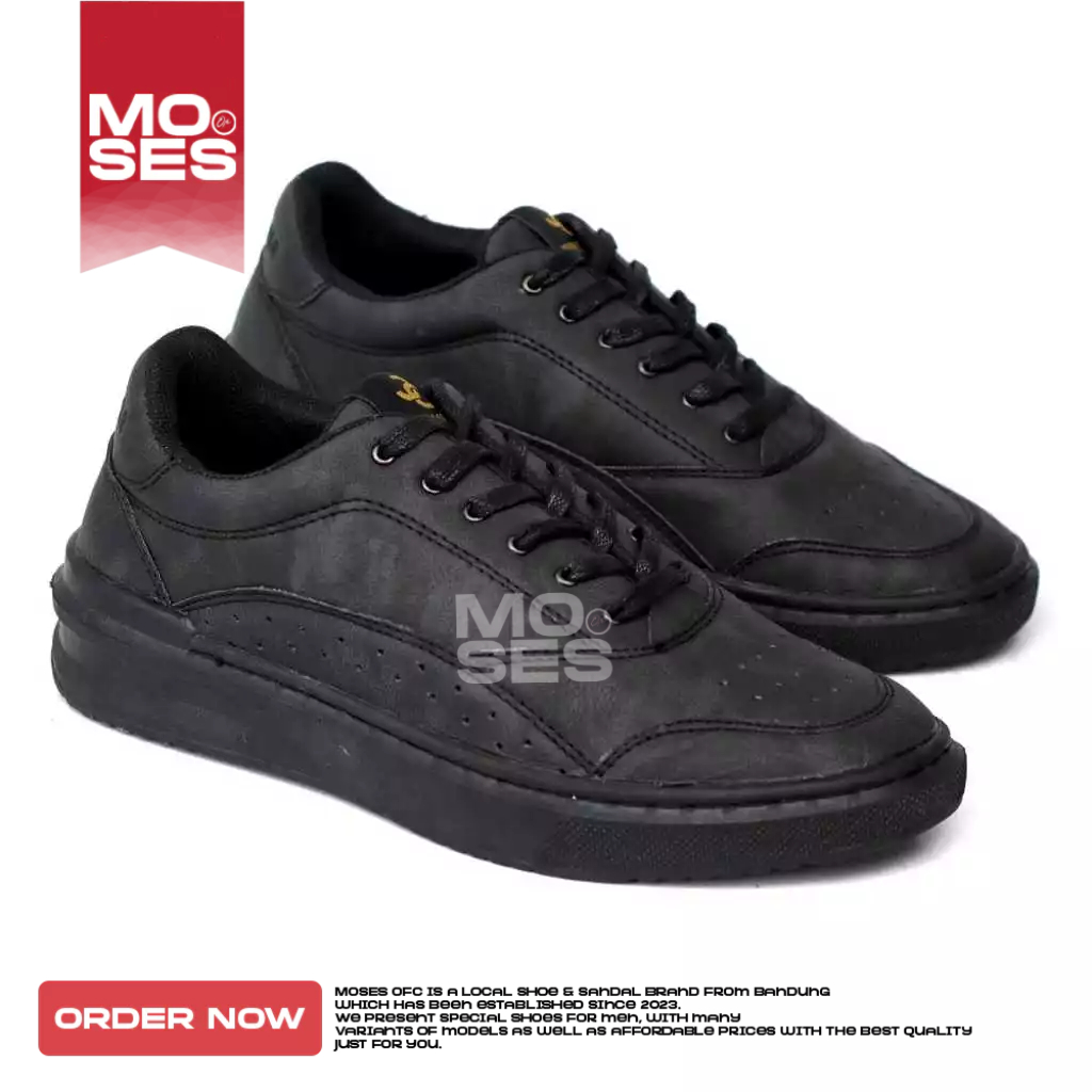 Jual MOSES Sepatu Casual Sneakers Pria Kerja Kasual Hitam | Shopee ...