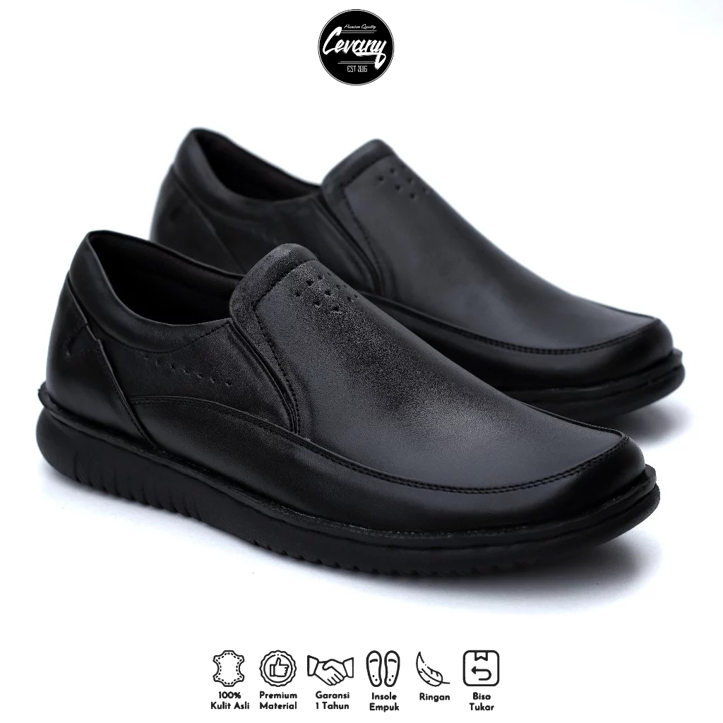 Jual CEVANY - Sepatu Pantofel Pria Slop Kulit Asli Formal Hitam Coklat ...