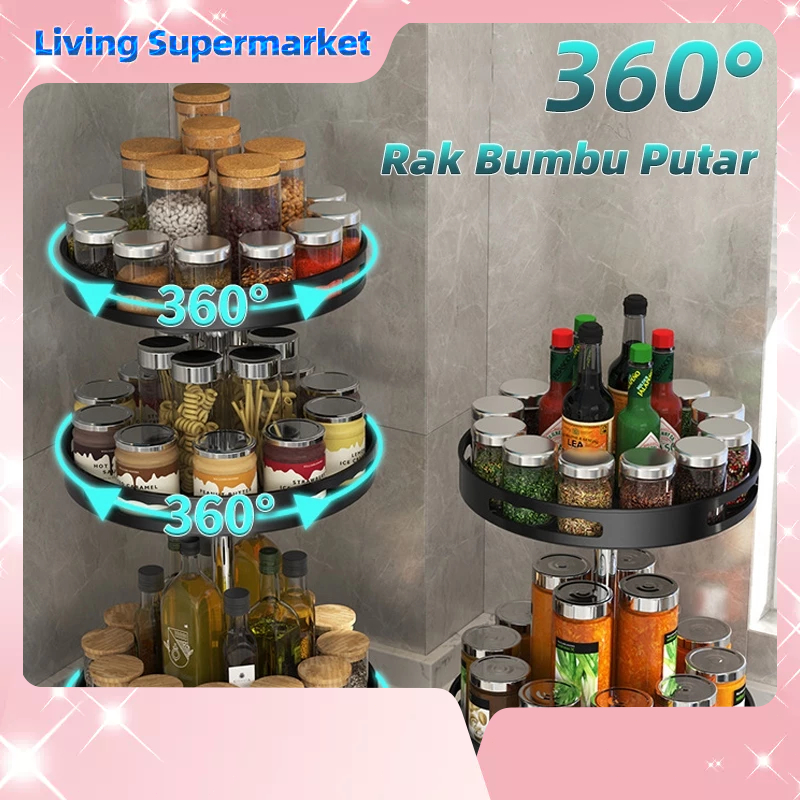 Jual 3 Susun Rak Bumbu Stainless Berputar 360 Derajat Rak Penyimpanan ...