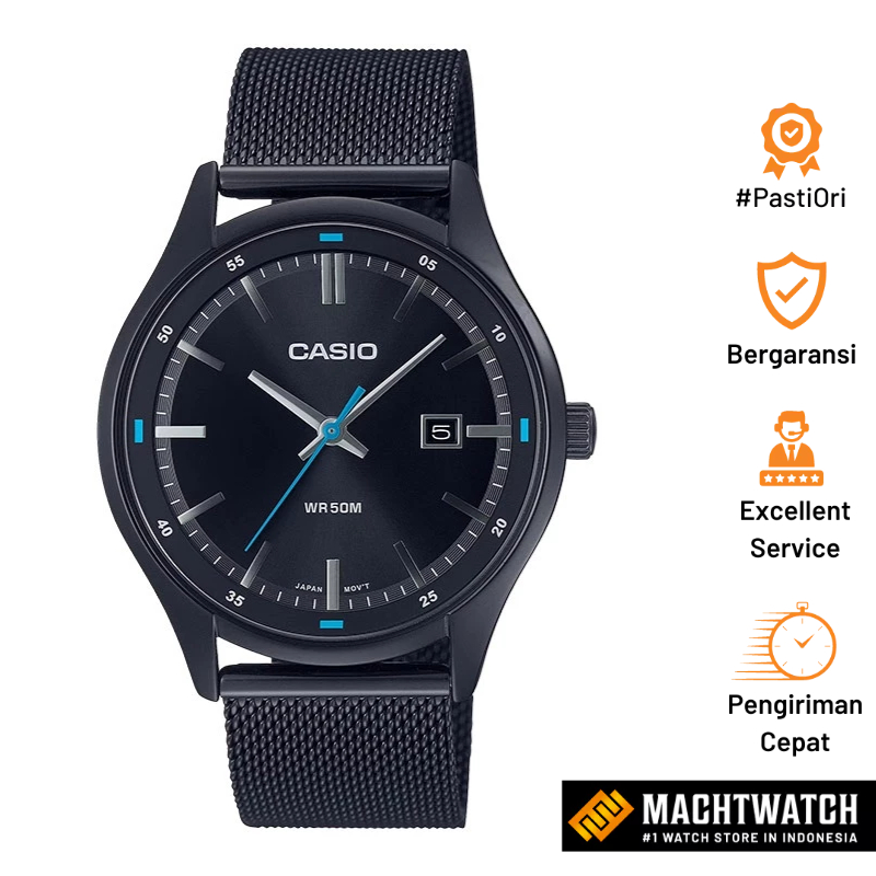Jual Jam Tangan Pria Casio General MTP-E710MB-1AVDF Enticer Men Black Dial Black Mesh Band ...
