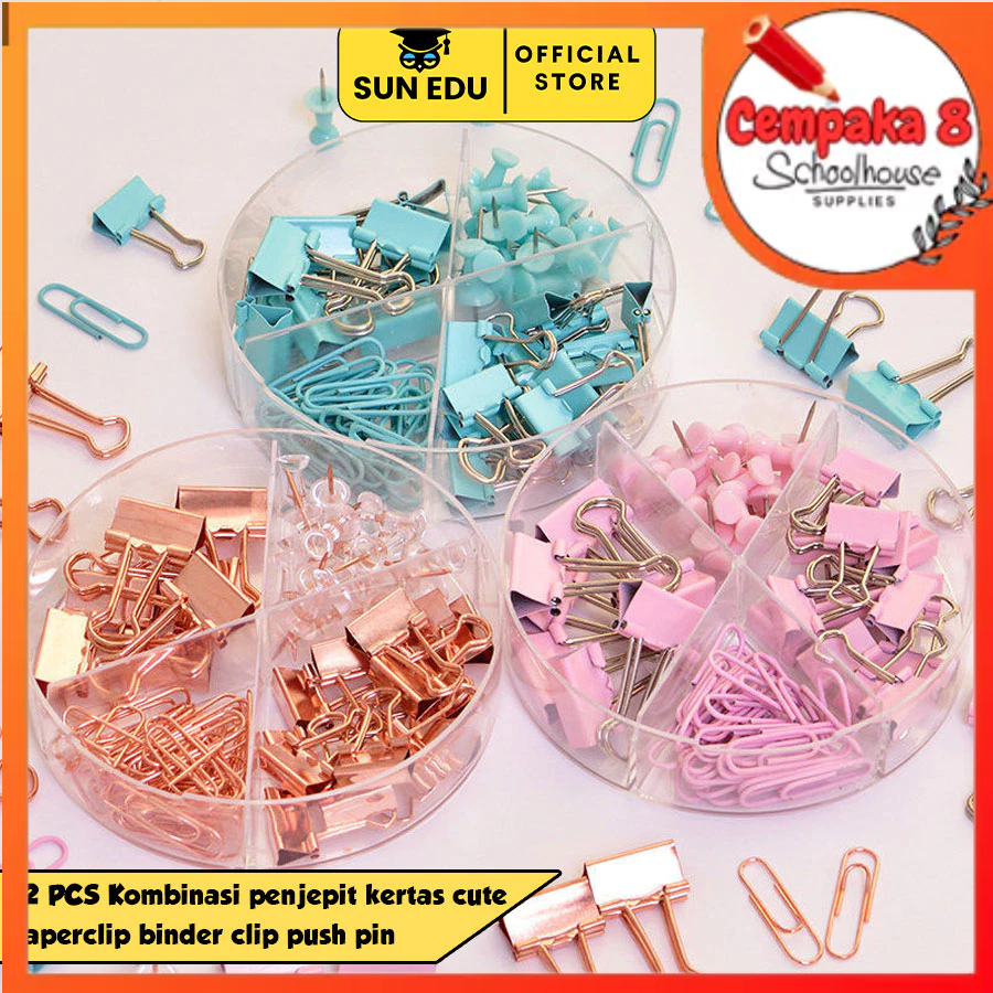 Jual 72 PCS Kombinasi penjepit kertas cute/ Paperclip binder clip push pin - SEV0212 | Shopee ...