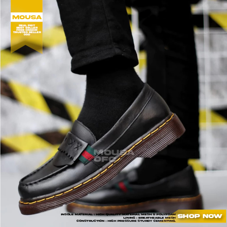 Jual Sepatu Docmart Slip On Pria Pantofel Hitam Kulit Asli Mousa Saber ...