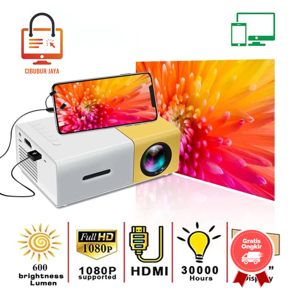 Jual CIBUBUR JAYA MINI PROJECTOR LED YG300 PROYEKTOR MINI THEATER/MINI ...