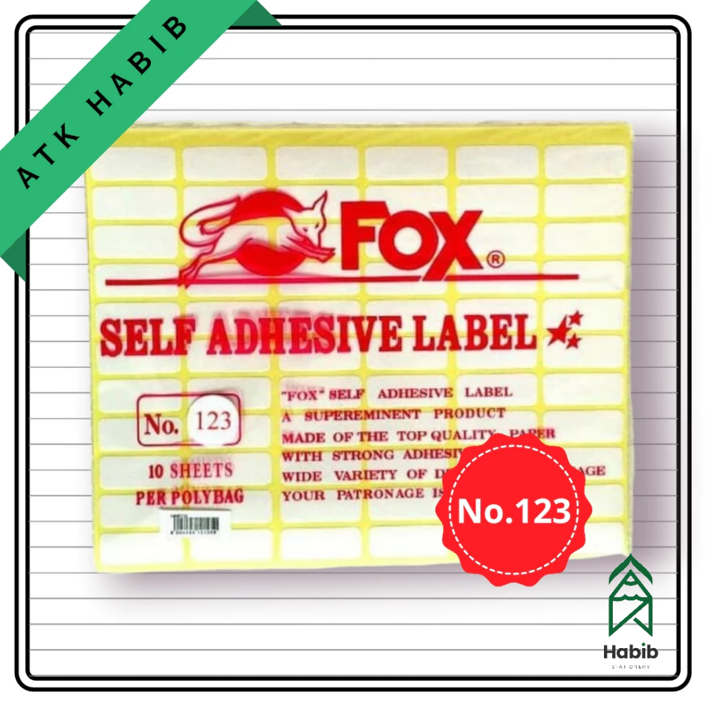 Jual Kertas / Label Stiker Fox No. 123 uk. 12 x 30 mm | Shopee Indonesia