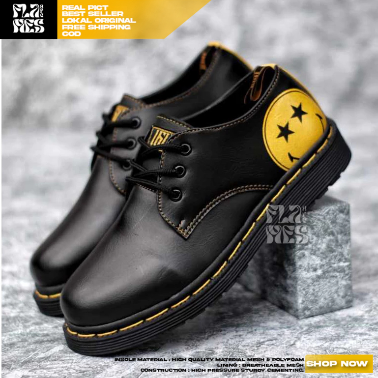 Jual FLAMES Sepatu Formal Pantofel Docmart Low boot Kerja Hitam Pria ...