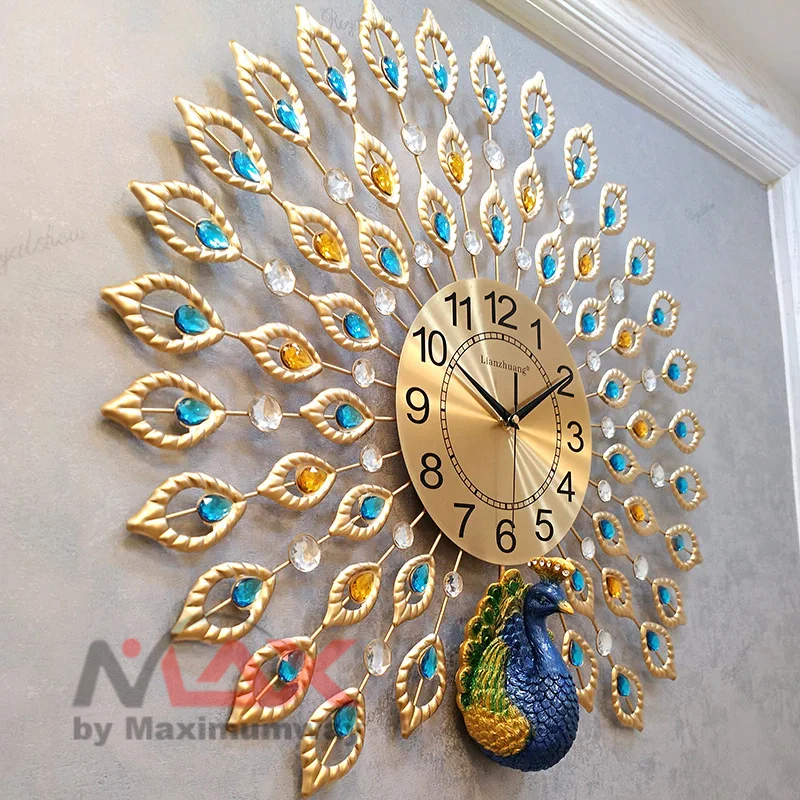 Jual Jam dinding Mewah bahan Aluminium dan Kristal burung merak 3D tiga ...