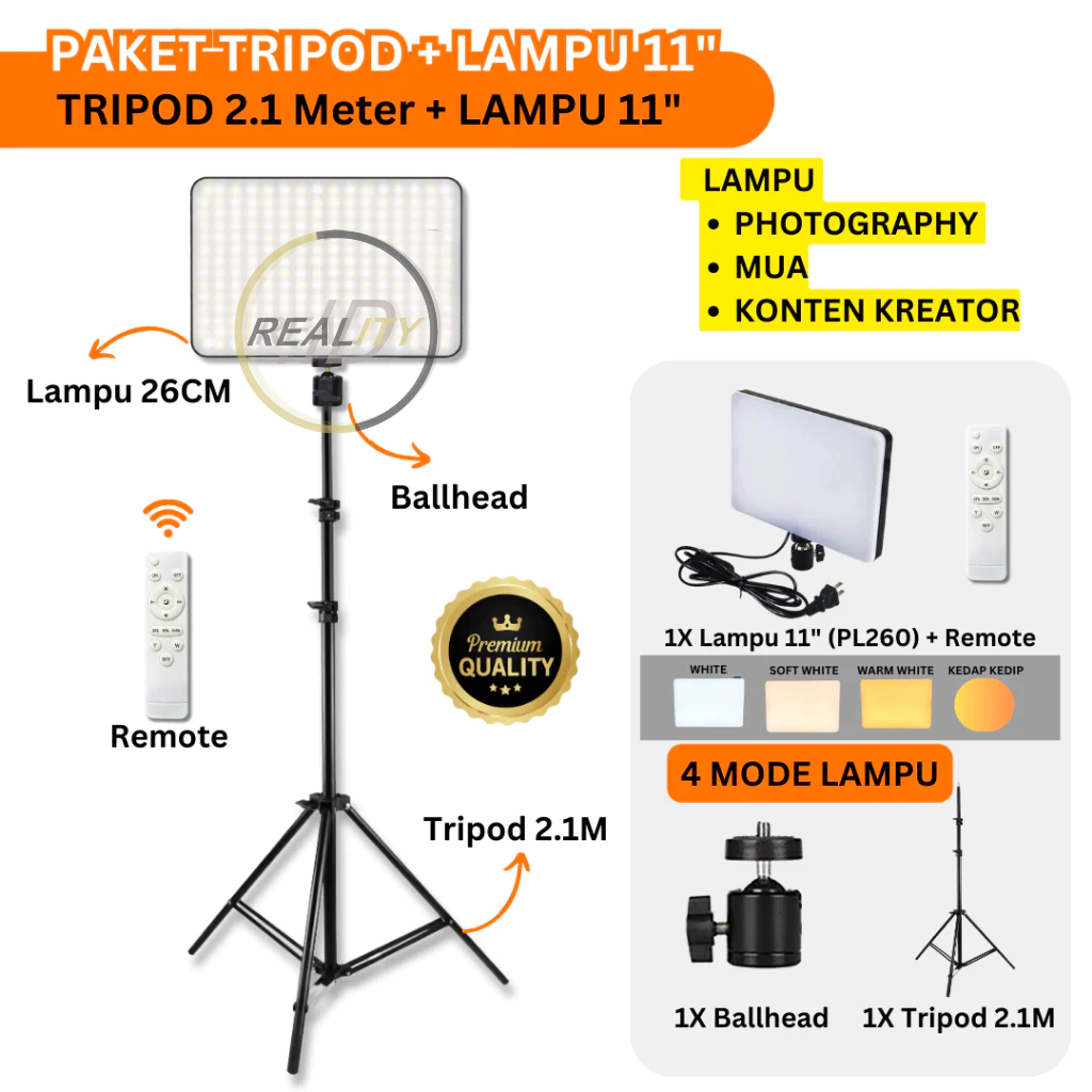 Jual [PAKET] LAMPU FOTOGRAFI MUA PL-260 11 INCH + TRIPOD 2 METER KONTEN ...