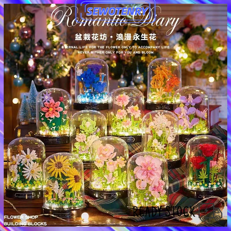 Jual 【Lampu LED】Mainan Bricks Bunga Buket DIY Susun Edukasi Mainan ...