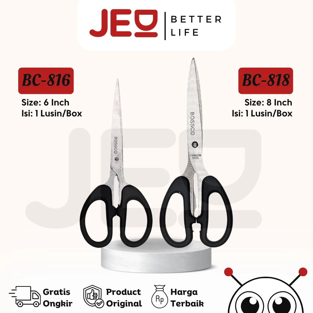 Jual 1 Box isi 12 Gunting Scissors BOSSCO (4 inch~6 Inch-8 Inch) BC-814 ...