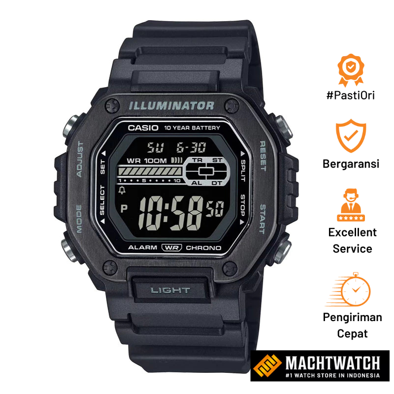 Jual Jam Tangan Pria Casio General MWD-110HB-1BVDF Men Illuminator Digital Dial Black Resin Band ...
