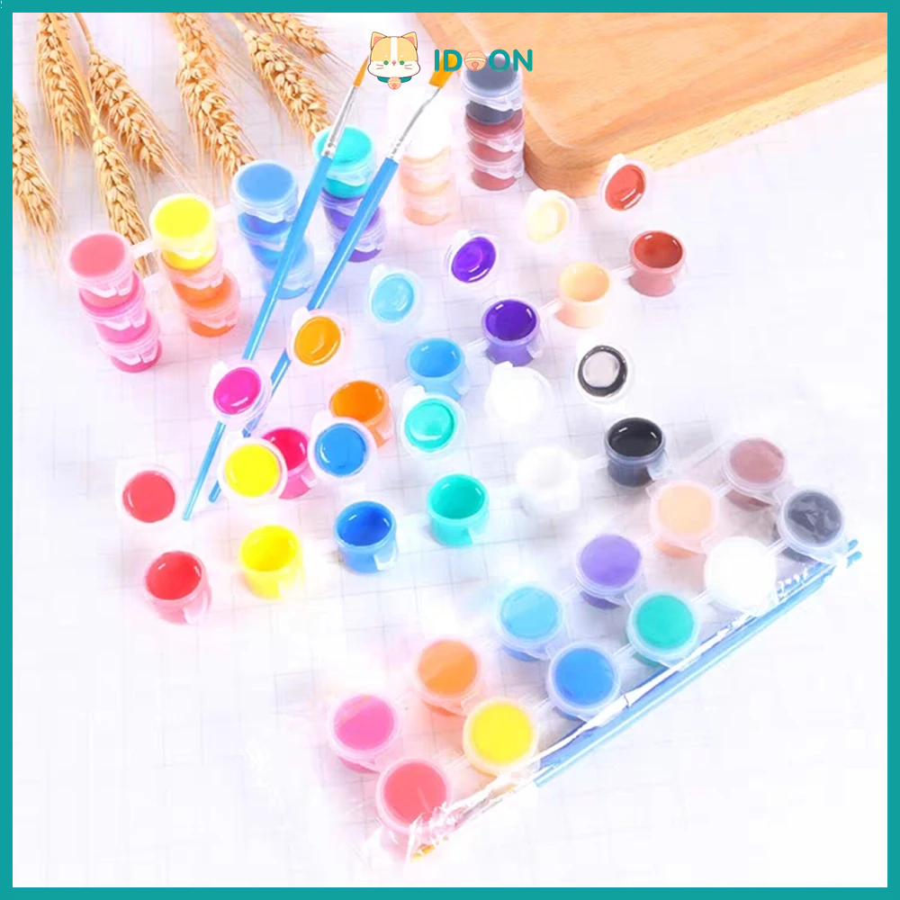 Jual IDOON Pot Cat Plastik Renteng 12 Warna Cat Dengan Pena /Tempat Cat ...