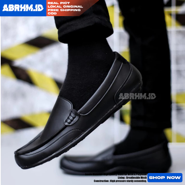 Jual ABRHM Sepatu Casual Formal Slop Hitam Kerja Pria | Shopee Indonesia
