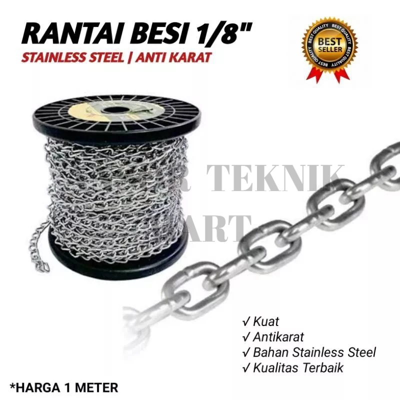 Jual Rantai Besi Kapal 1/8 inch Rante Gembok Pagar Serbaguna - Harga 1 ...