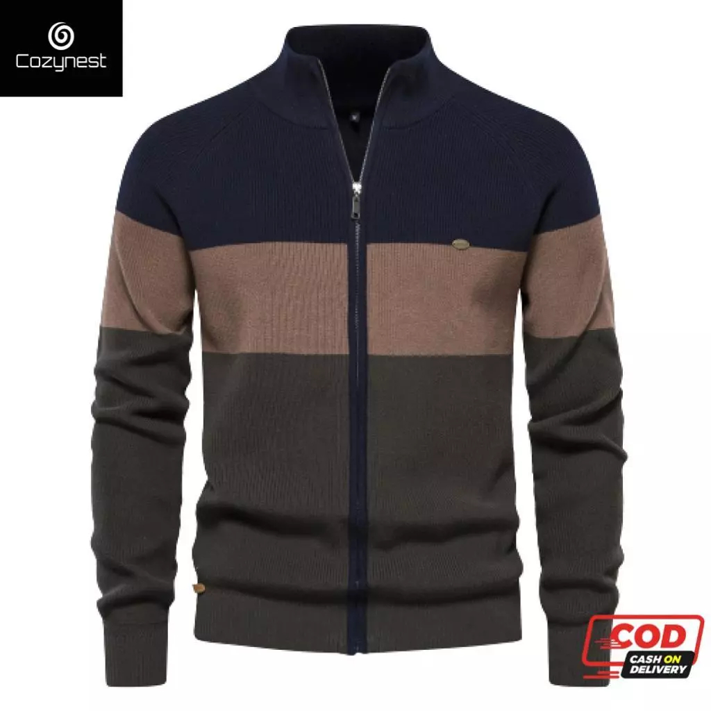 Jual jaket sweater rajut resleting garis pria | Shopee Indonesia