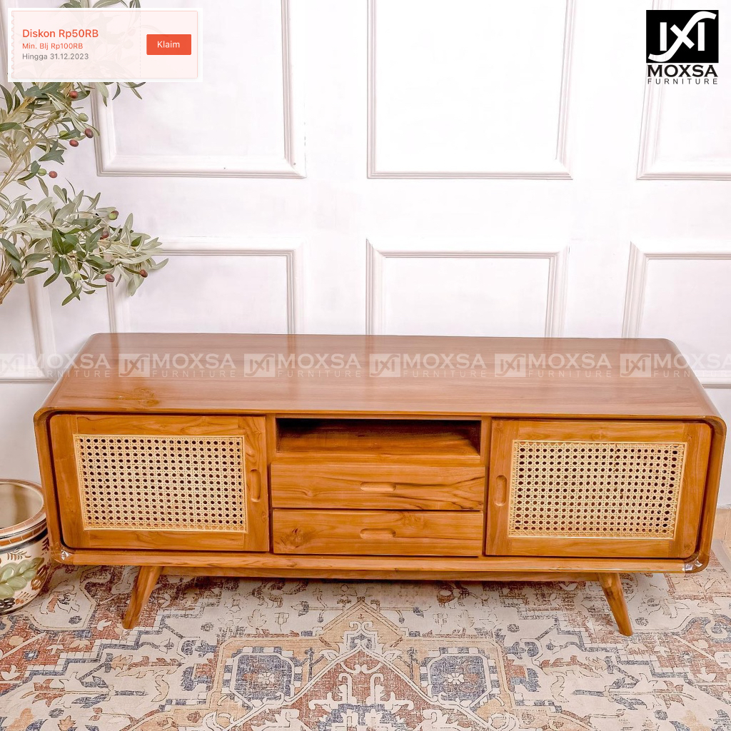 Jual Buffet Meja Tv Kayu Jati Kombinasi Pintu Rotan Minimalis Retro ...