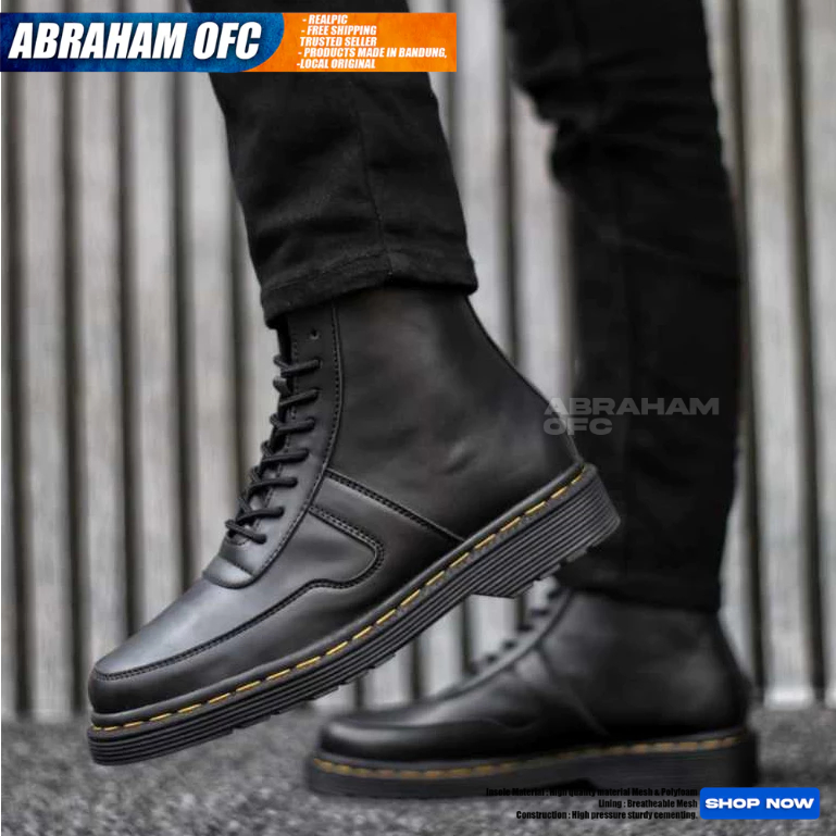 Jual ABRAHAM Sepatu Pantofel Formal Docmart Boots Hitam Pria | Shopee ...